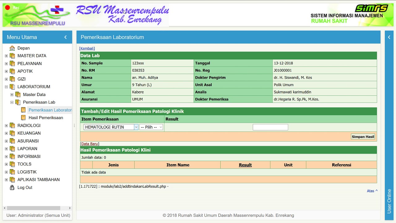 Laboratorium Tutorial Memasukkan Hasil Pemeriksaan Lab - YouTube