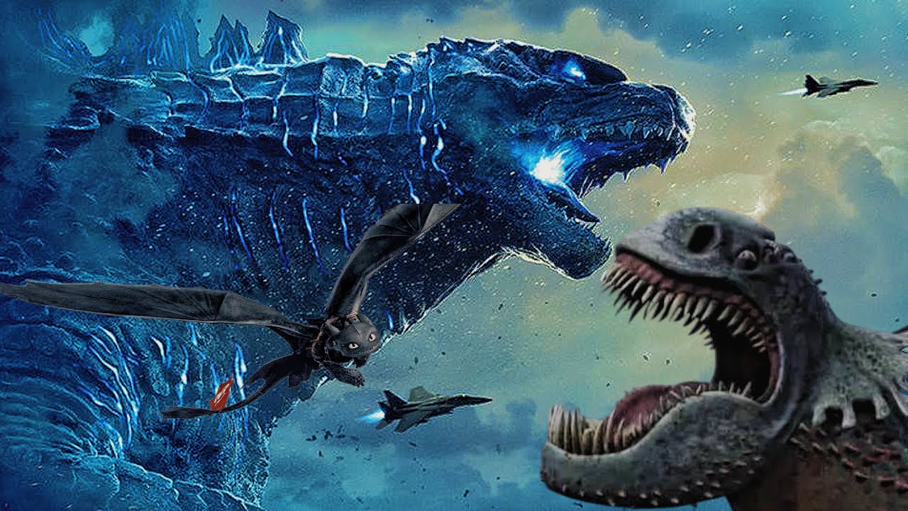 Toothless + Hiccup fight the Red Death/ Godzilla Comes to save the day ...