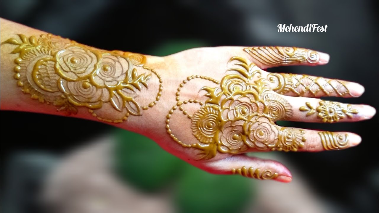 Back Hand Rose Mehndi || Dubai Pattern Mehndi Design || Shaded Mehndi ...