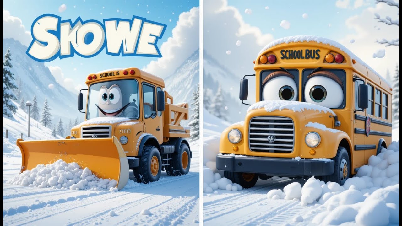 Snow Plow Saves the School Bus | Winter Rescue Story for Kids | Cozy ...