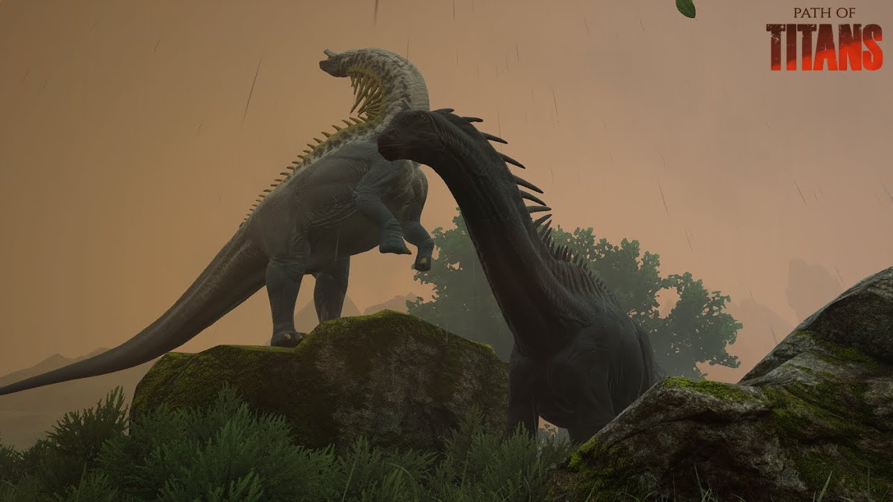 Path of Titans - Rex caught up with Amargasaurus - YouTube