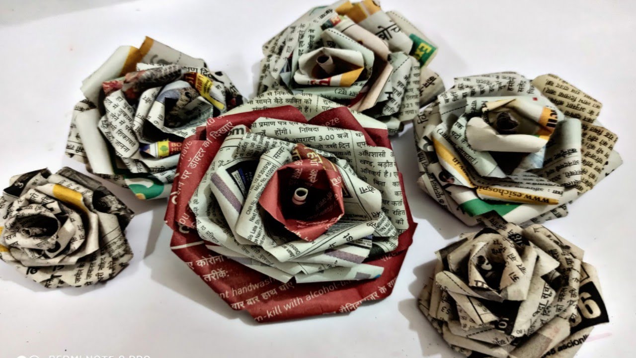 Newspaper flower || newspaper rose || easy rose flower || waste paper ...