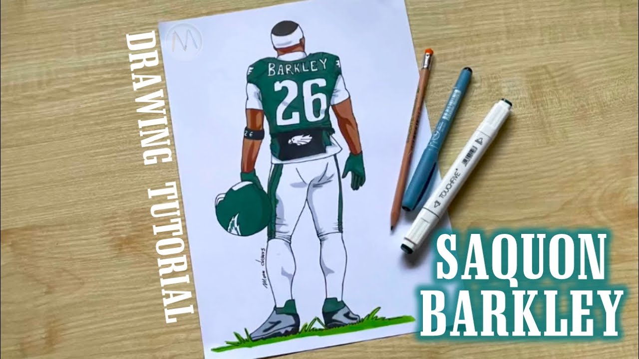 How to draw Saquon Barkley on the Eagles / Saquon Barkley ...