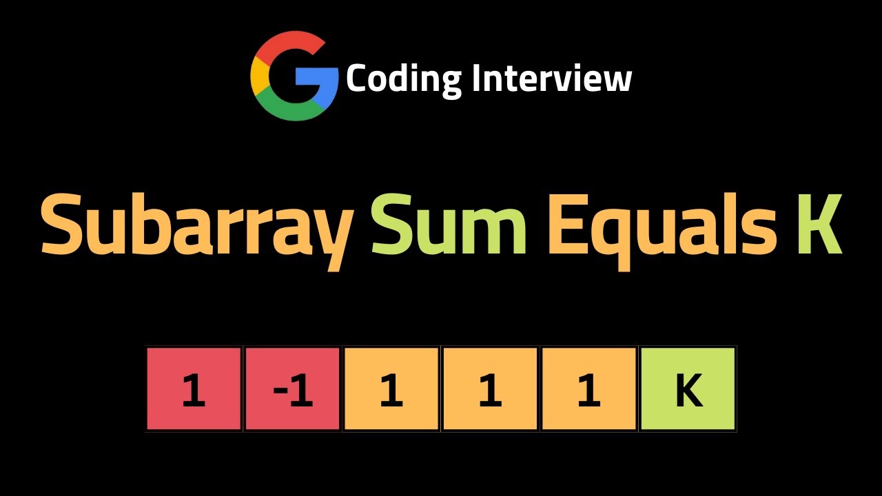 Subarray Sum Equals K LeetCode 560 Coding Interview Questions YouTube