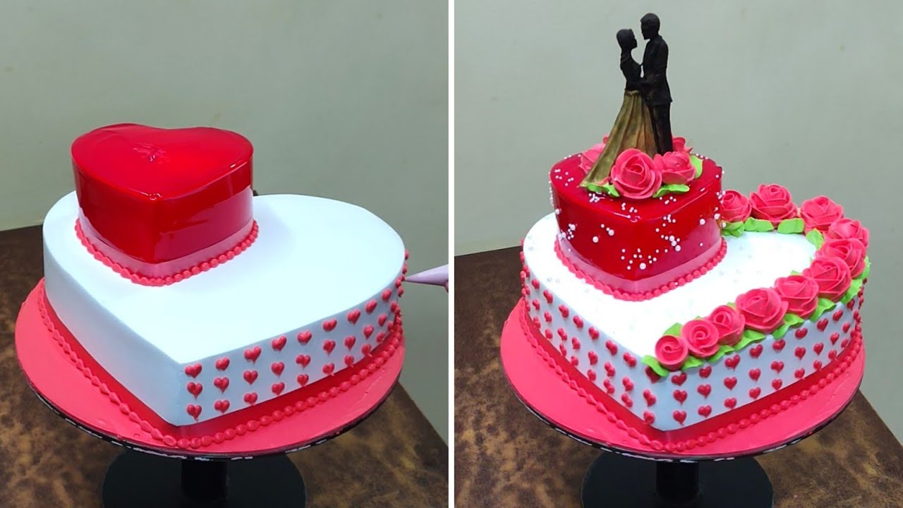 Anniversary Couple Cake Design | Heart Shape Step Cake Design ...