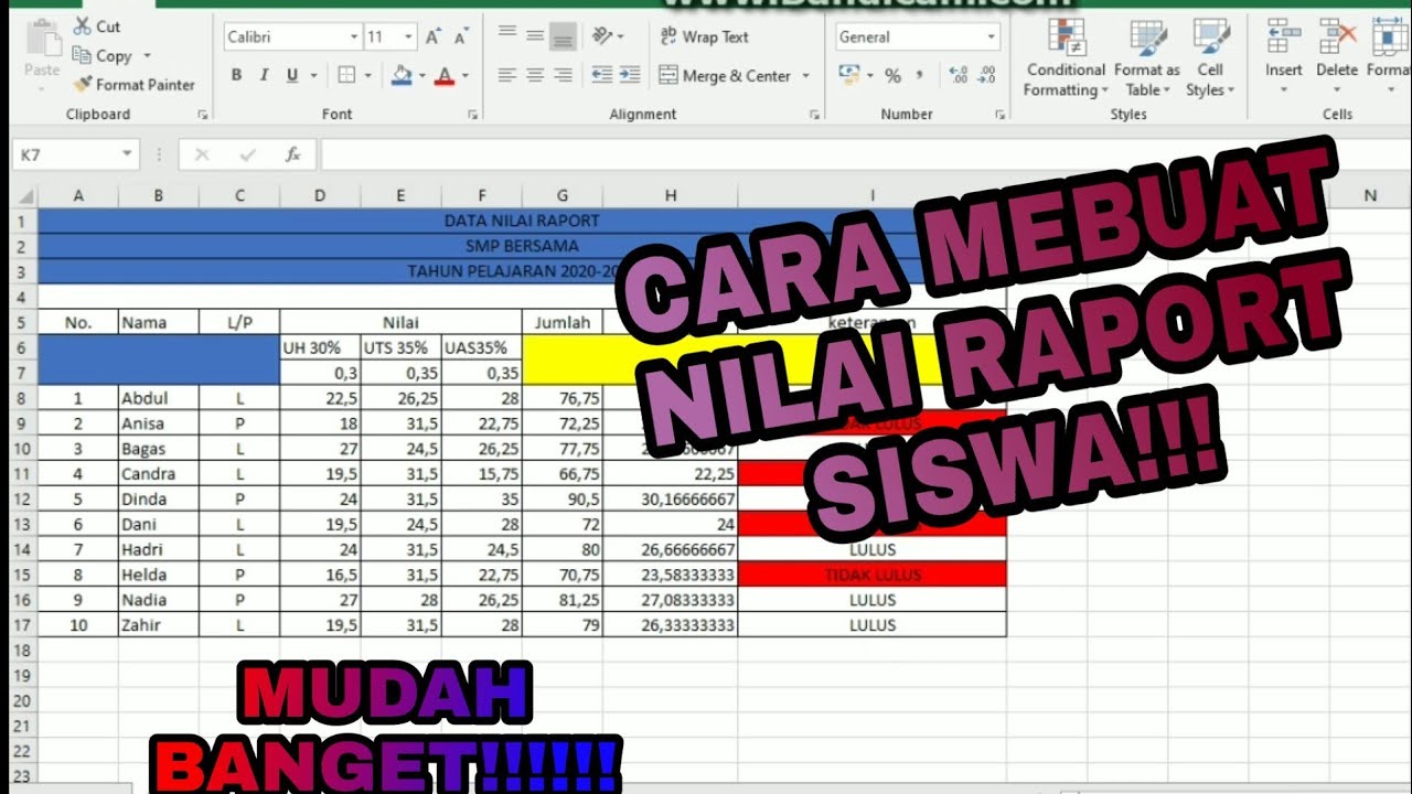 CARA MEMBUAT JUMLAH NILAI RATA RATA RAPORT SISWA DI EXCEL - NILAI RAPOR ...