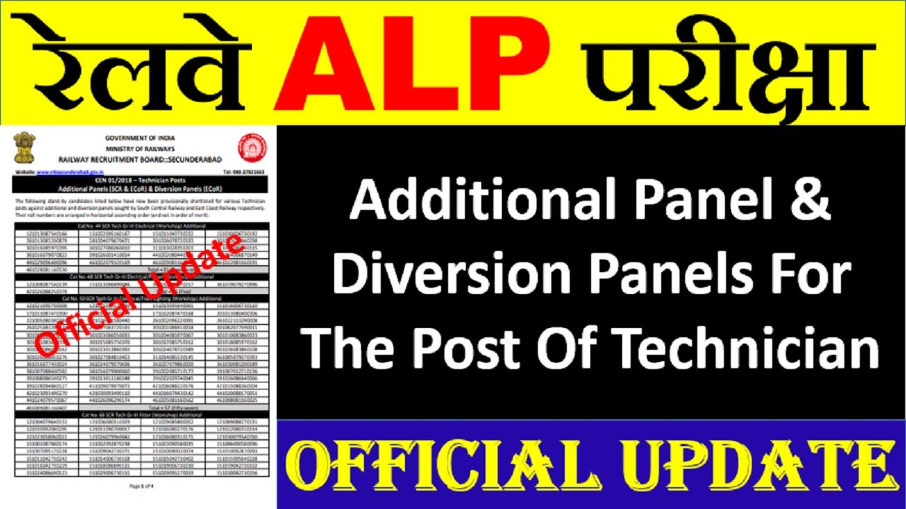 रेलवे ALP परीक्षा Additional Panel & Diversion Panels for The Post of ...