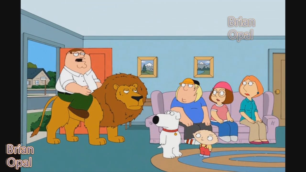 Family Guy - Peter rides a lion into the house - YouTube