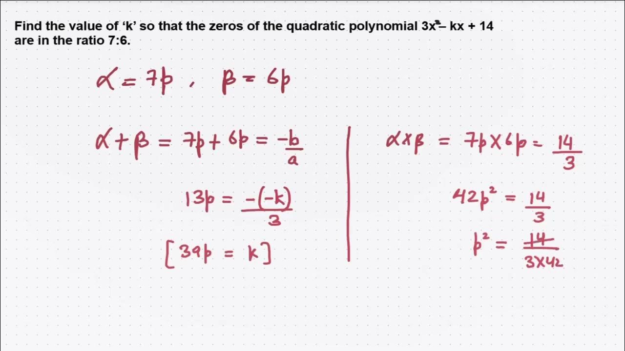 Q4. Find the value of k so that the zeroes of quadratic polynomial 3x^2+kx+14 is in the ratio 7: ...