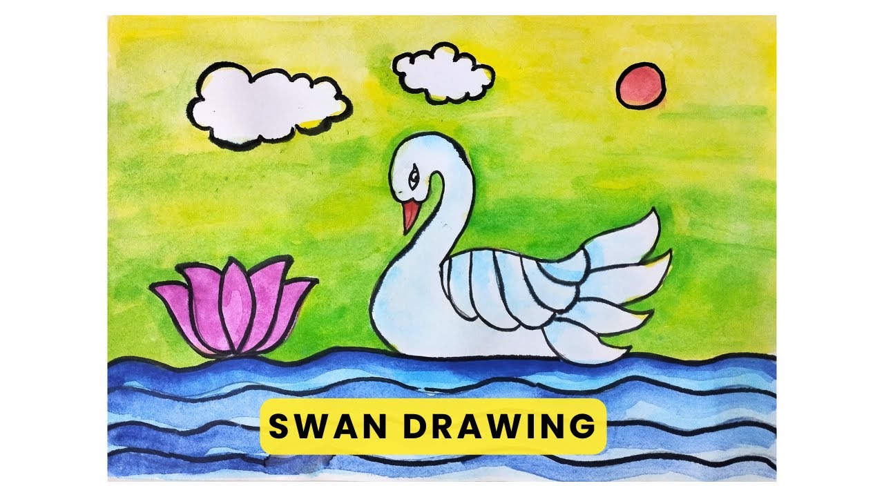 (हंस) How To Draw A Swan : Simple & Easy Watercolor Drawing & Coloring ...
