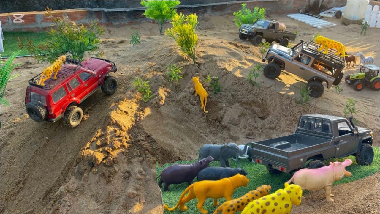 The rc toyota and Range Rover Defender truck team transports animals ...