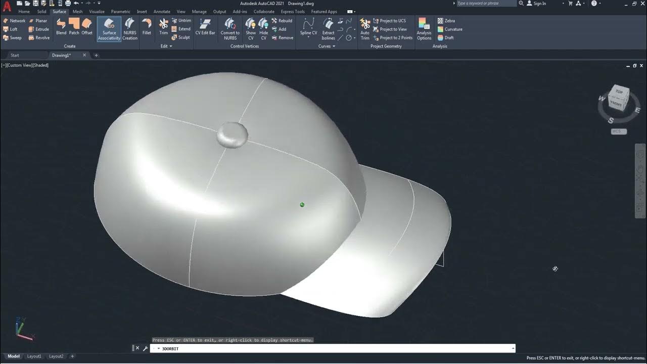 AutoCAD 3D, 3D Modeling, How to drawing 3D cap, Autodesk, sketches - YouTube