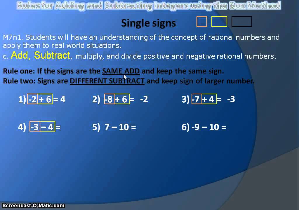 Integers Lesson 1 box method.mp4 - YouTube