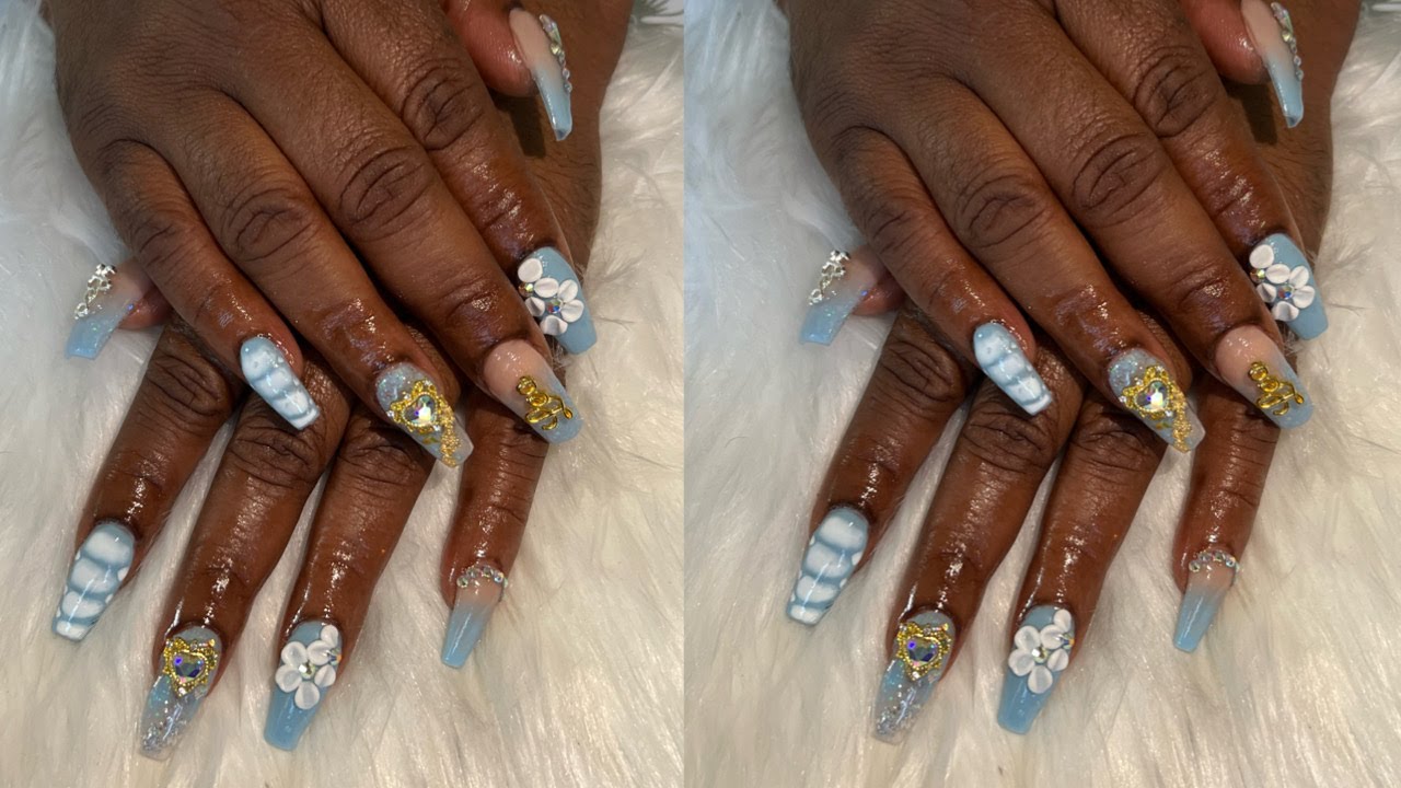 Baby blue bday freestyle | full set acrylic nails | BEGINNER FRIENDLY ...