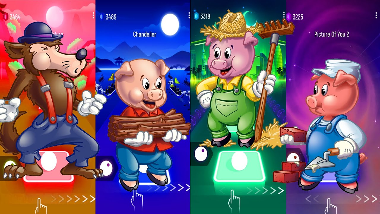 Three piglets | Wolf vs Nif nif vs Naf naf vs Nuf nuf - Tiles Hop Edm Rush - YouTube