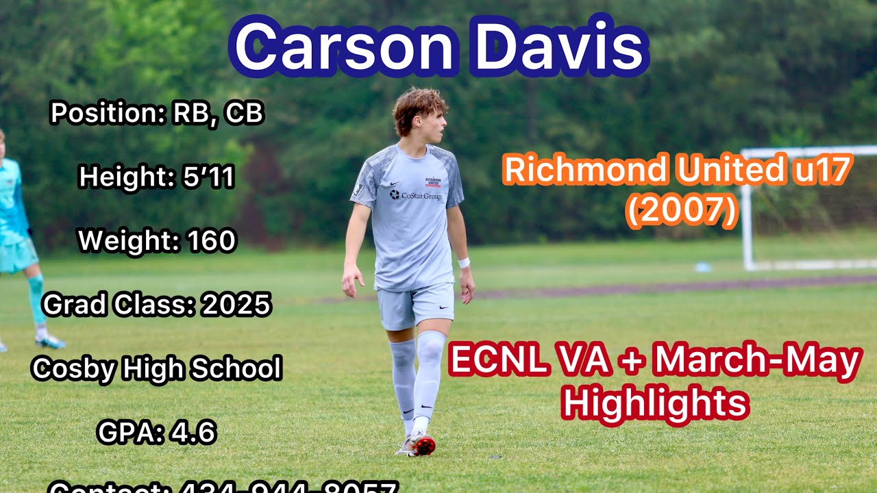 Carson Davis - 2024 ECNL VA + March-May Highlights - YouTube