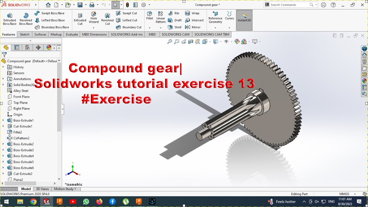 Compound gear| Solidworks tutorial exercise 13 #Exercise - YouTube