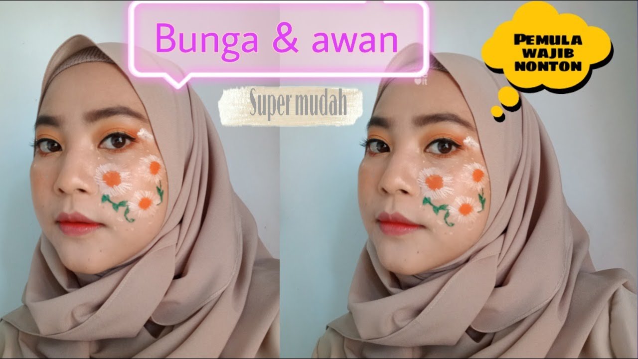TUTORIAL MAKEUP ART BUNGA & AWAN UNTUK PEMULA || FACE PAINTING TUTORIAL ...