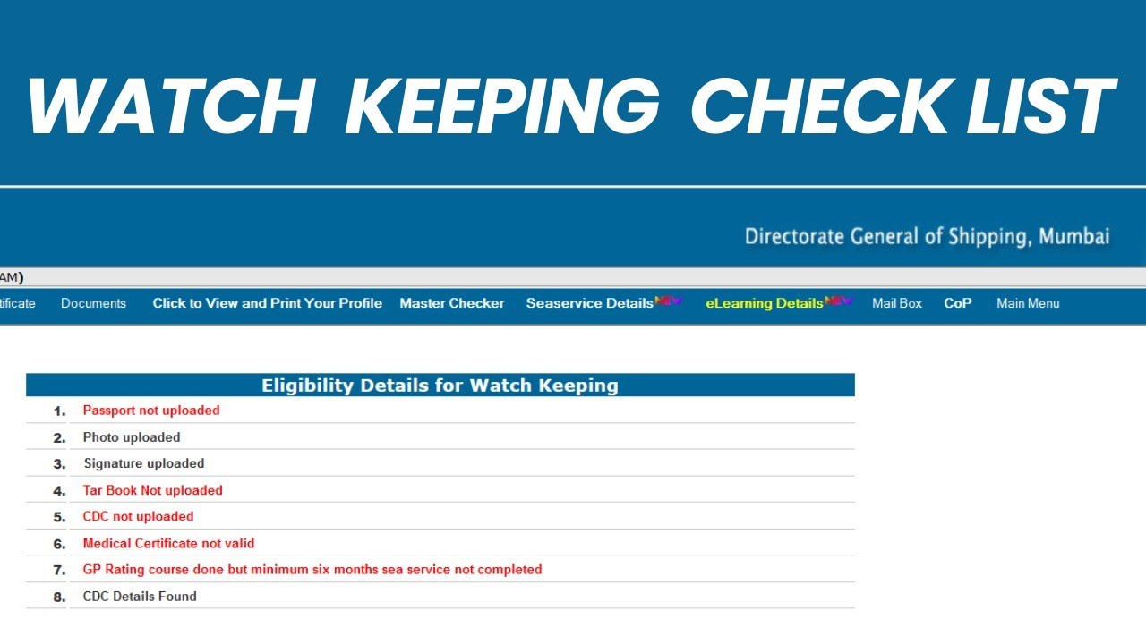 watch keeping check list | watch keeping certificate | documents for ...