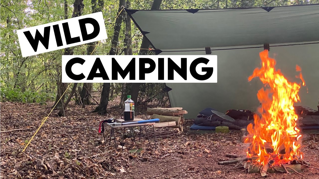 Solo wild camp, campfire cooking & tarp shelter - YouTube