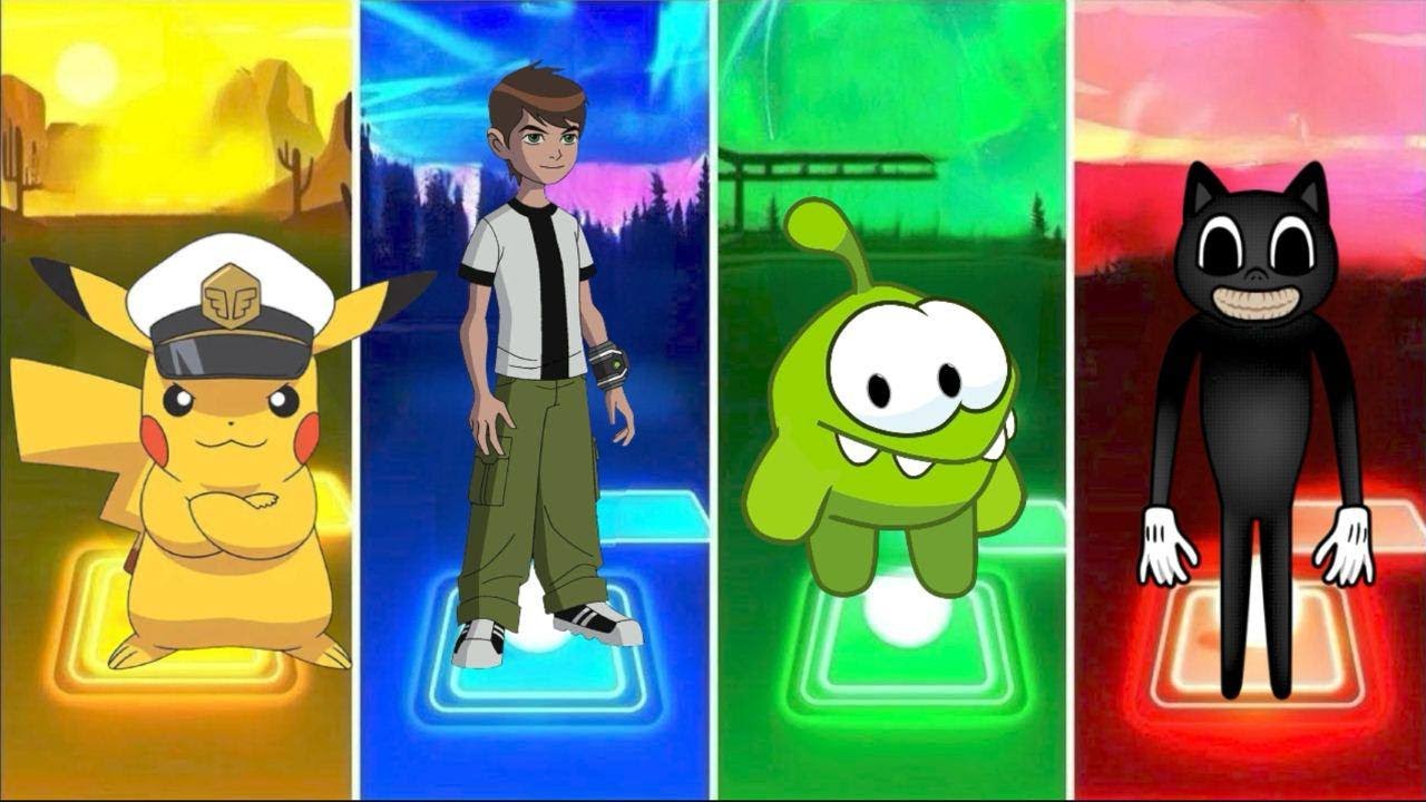 Pikachu 🆚 Ben 10 🆚 Om nom nom 🆚 Cartoon cat 🎶 Tiles Hop EDM Rush # ...