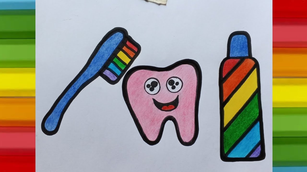 How to draw and colouring cute teeth,with tooth paste,and brush 🪥 for ...