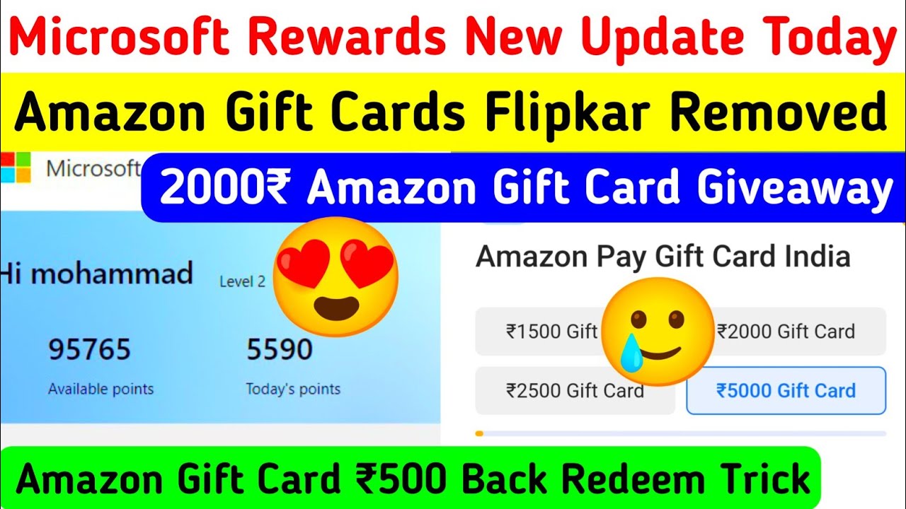 Microsoft Rewards All Gift Card Remove😭Amazon Gift Back? Redeem Trick ...