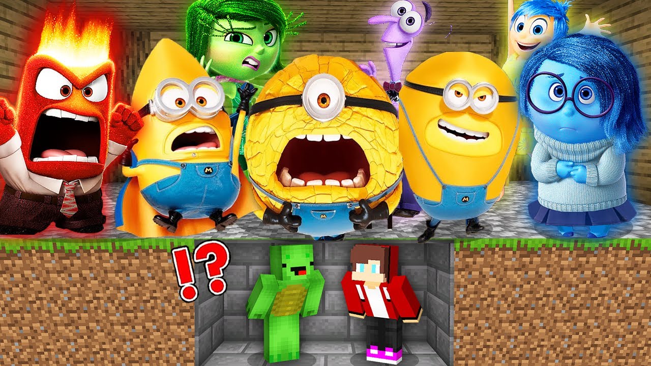 JJ and Mikey HIDE From INSIDE OUT and MINIONS Despicable Me 4 Security House in Minecraft Maizen ...