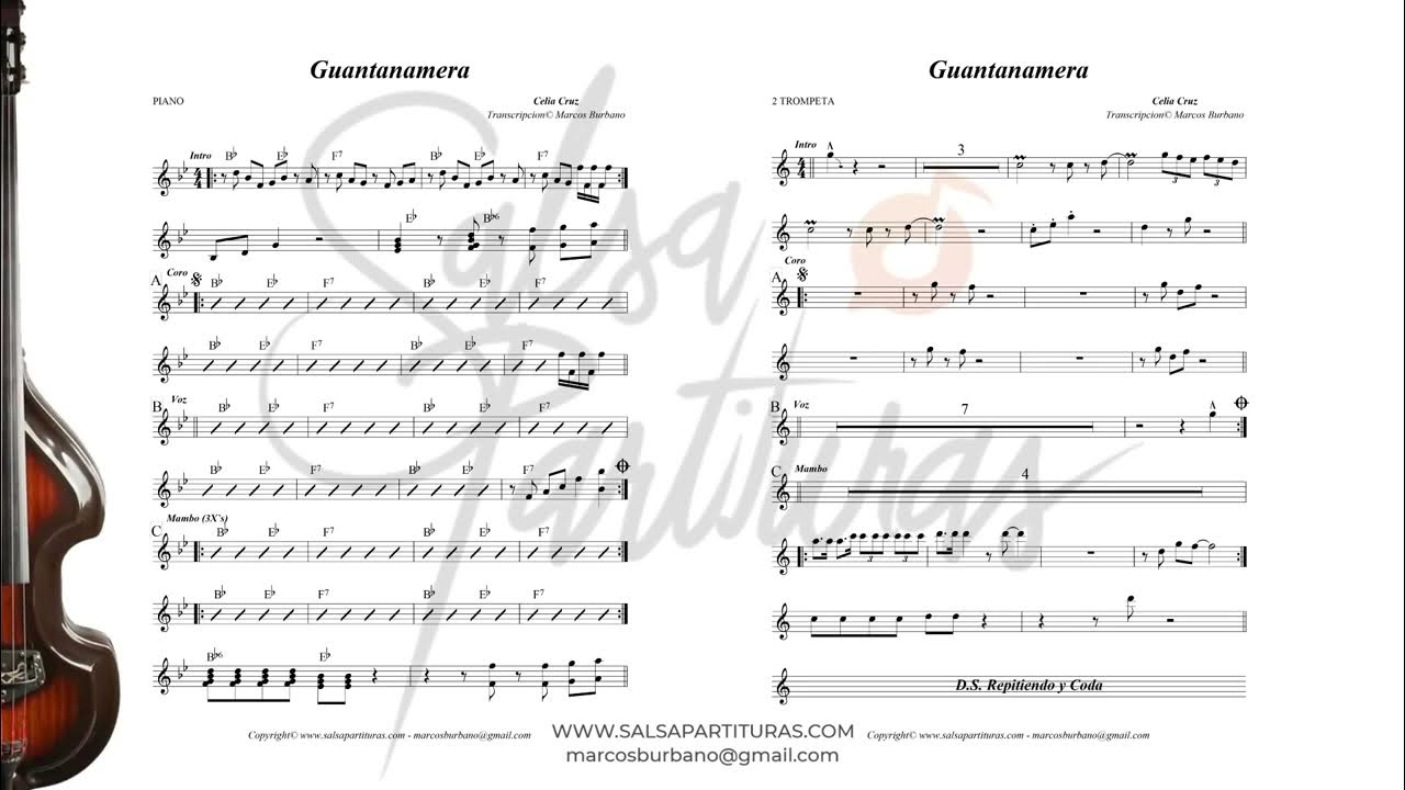 GUANTANAMERA (CELIA CRUZ) Sheet Music for Orchestra (SALSA PARTITURAS ...