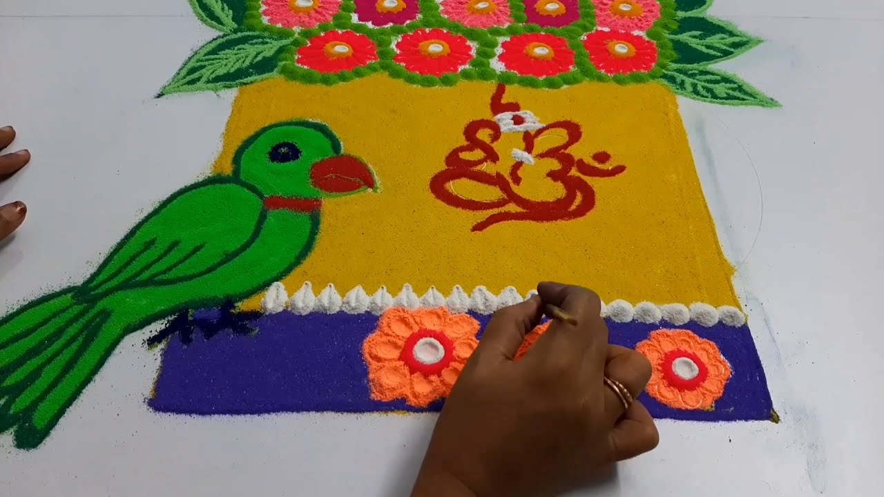 Parrot rangoli design for diwali - YouTube