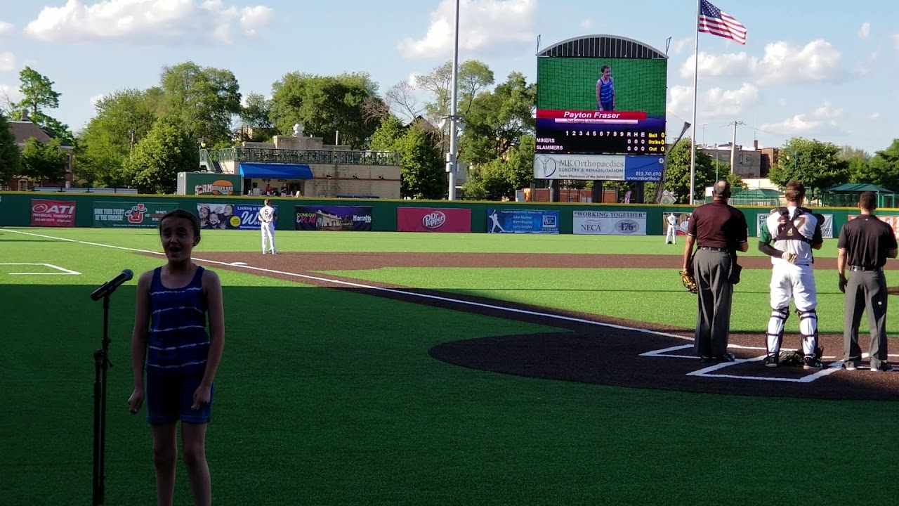 Payton Fraser sings National Athnem Joliet Slammers Stadium 5/26/18 ...
