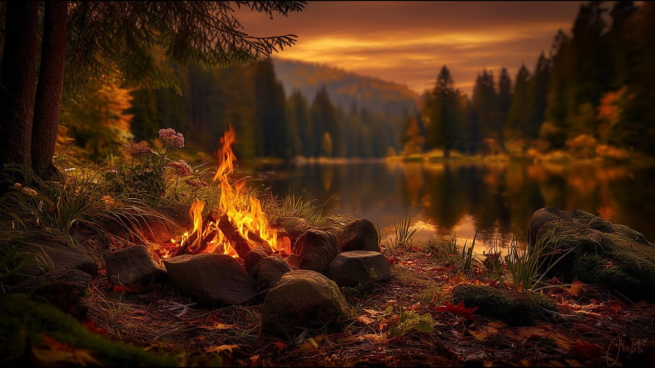 You’ll Forget Time Watching This 🍂 Lake Reflections & Real Fire ...
