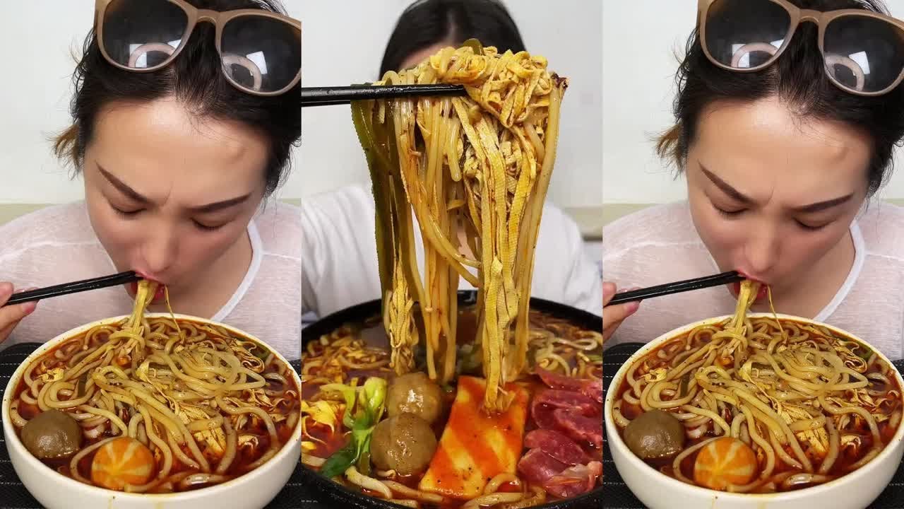 ASMR MUKBANG| Yakisoba Fire noodles! Frank Sausage, Vienna Sausage ...