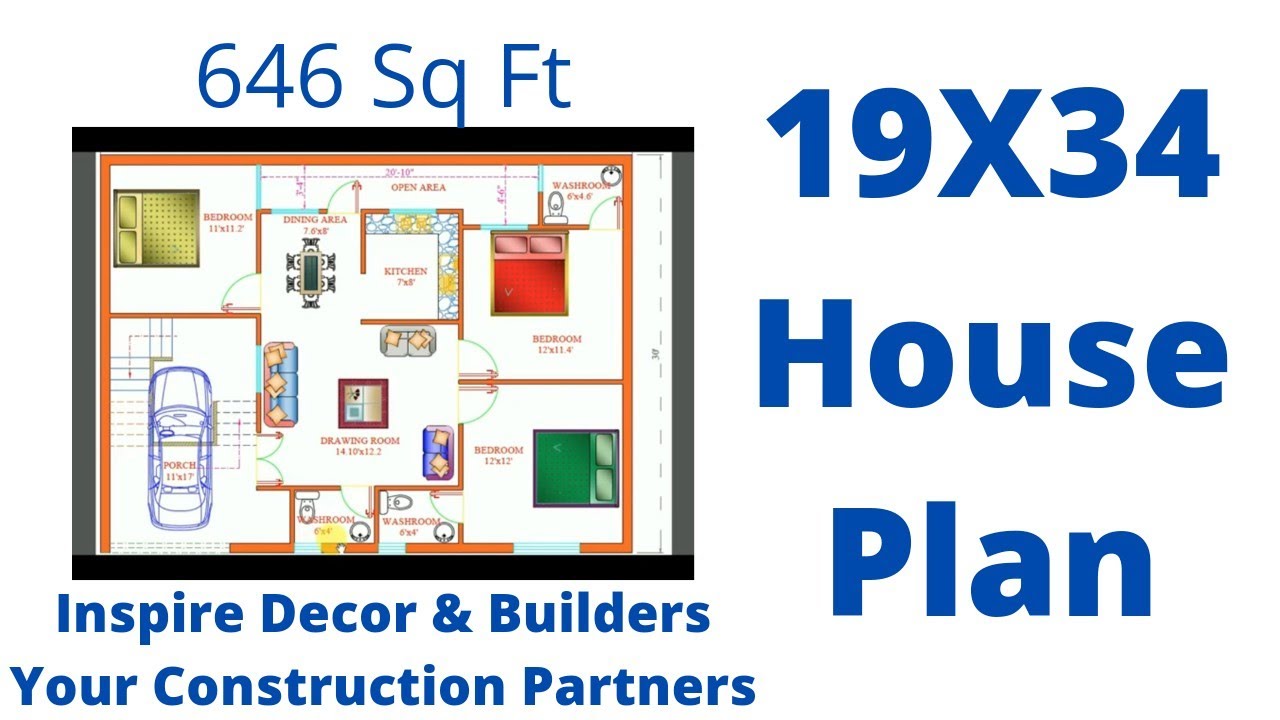 19X34 Building Plan II 646 Sq Ft House Plan II North Facing Home Map II ...