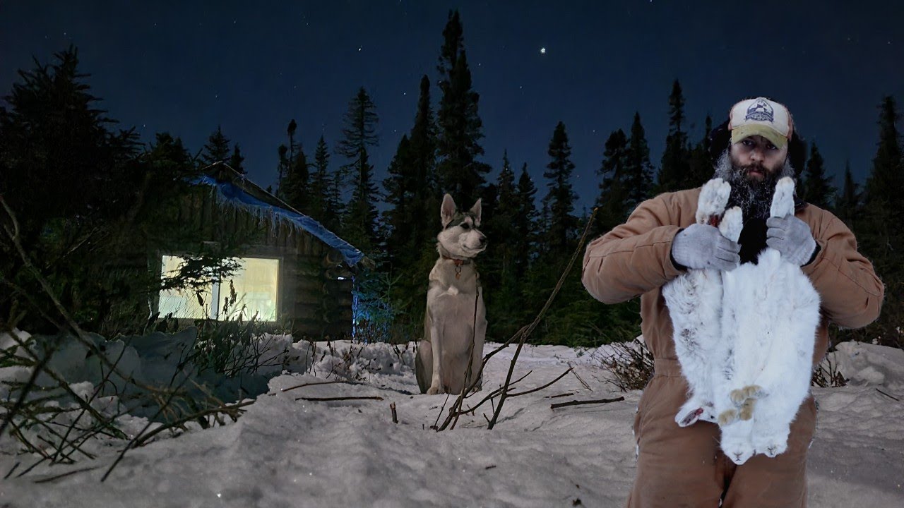 Winter Camping in Abandoned Cabin and Rabbit Snaring - YouTube