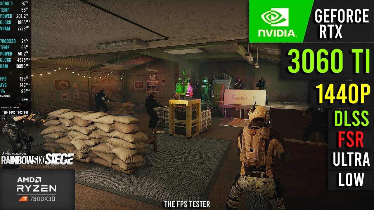Rainbow Six Siege | RTX 3060 Ti + Ryzen 7 7800X3D | Low vs Maximum Settings | DLSS vs FSR ...