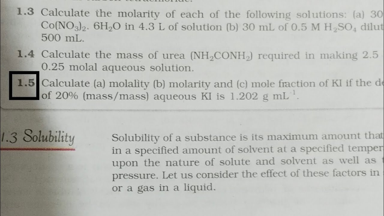 calculate (a) molality (b) molarity and (c) mole fraction - YouTube