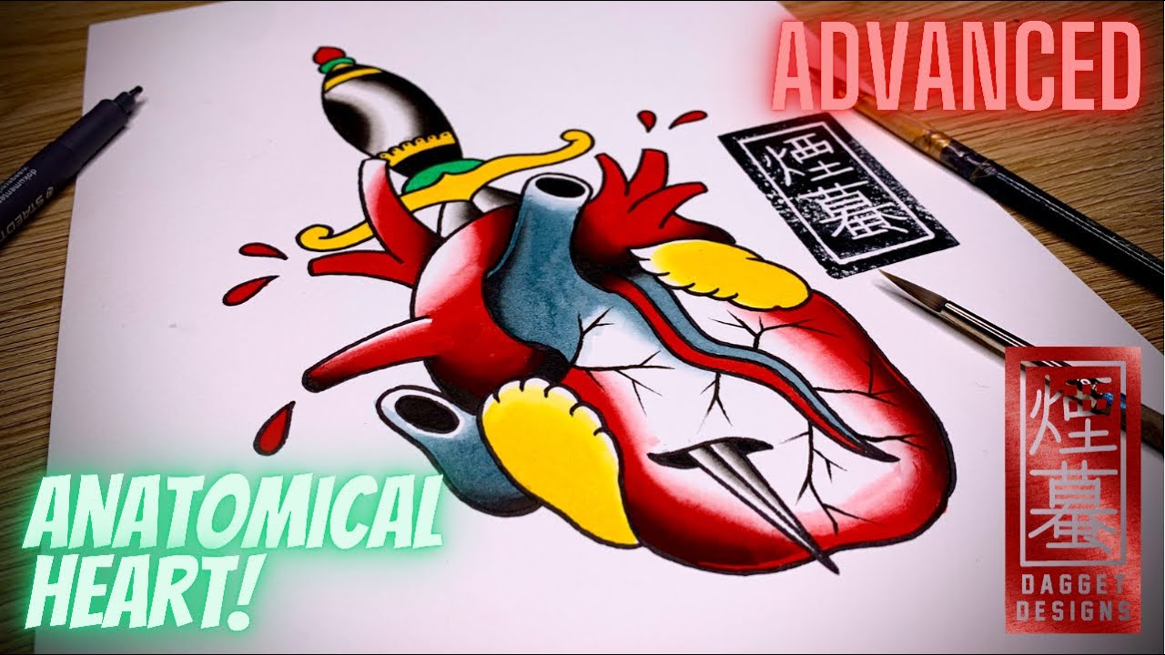 How to draw a Heart & Dagger - advanced - YouTube