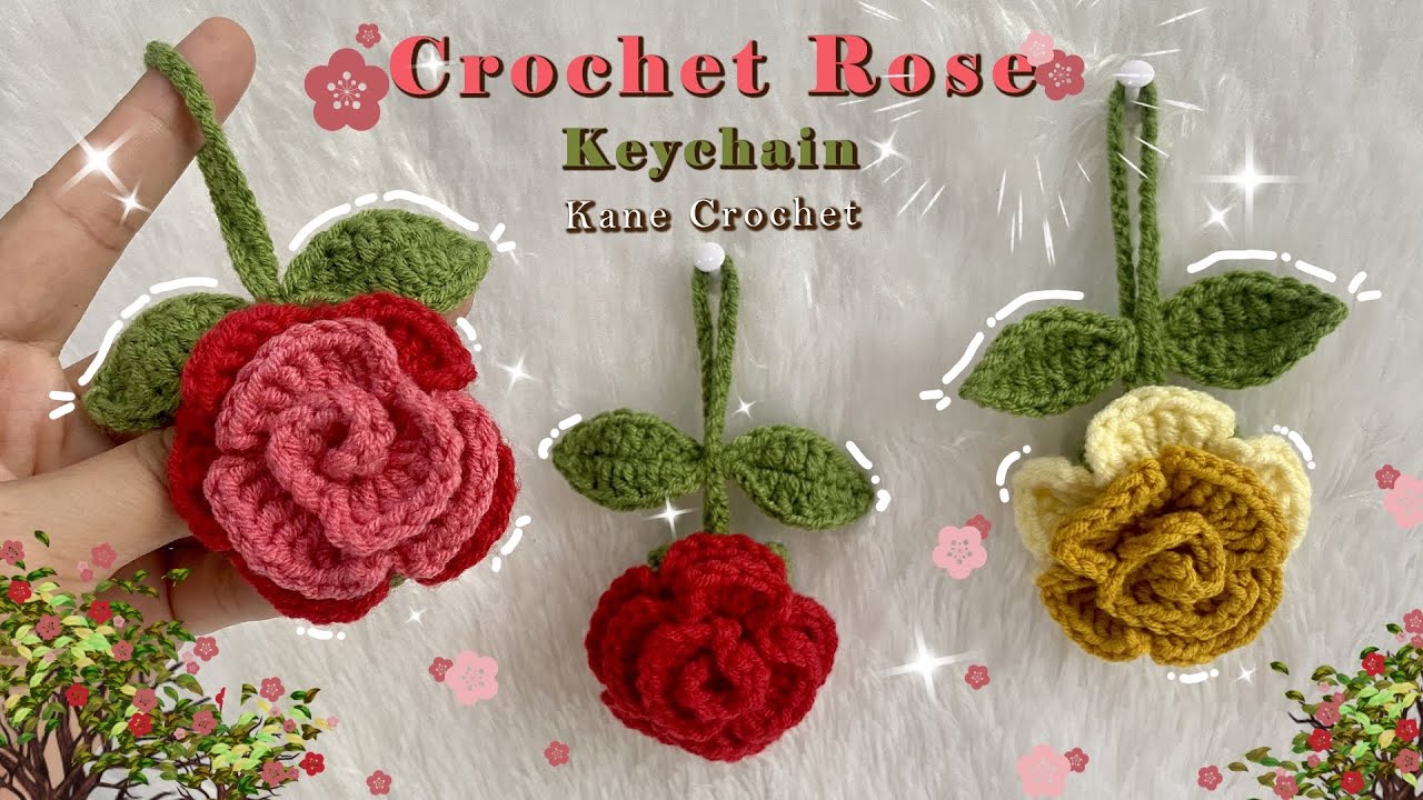CROCHET KEYCHAIN 🌹 Crochet Rose Keychain Tutorial (Easy Flower Keyring ...