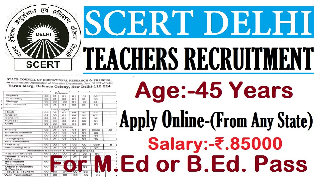 FOR B.Ed or M.Ed Pass SCERT DELHI TEACHERS RECRUITMENT 2023, APPLY ...