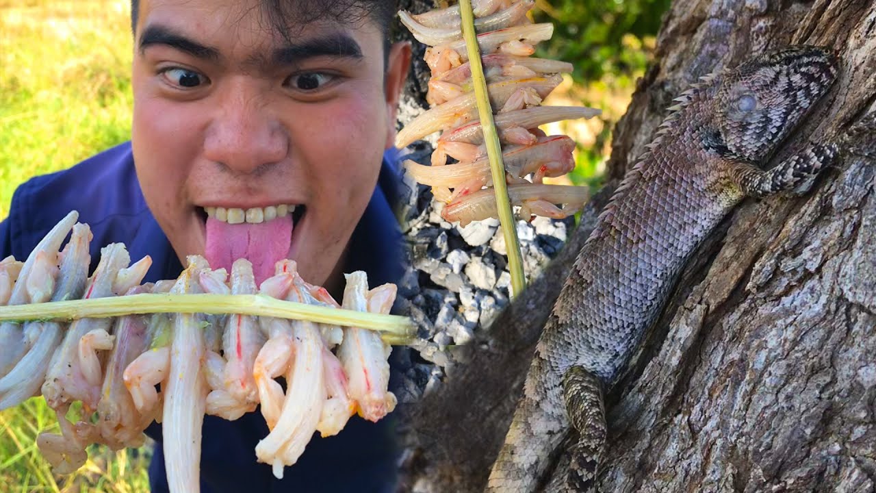Cooking Lizard in forest - Eat Lizards with Spicy Chili Sauce - YouTube