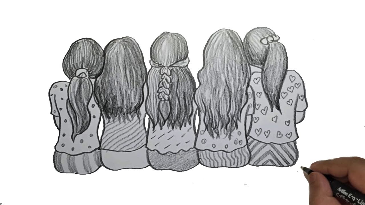 Easy Five Best Friends Pencil Drawing Step by Step | How to Draw Best ...