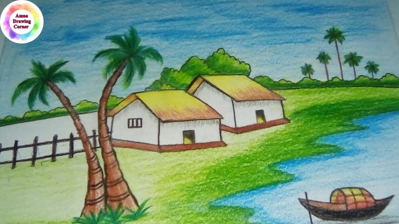 How to draw a scenery drawing step by step | Easy drawing for beginners ...