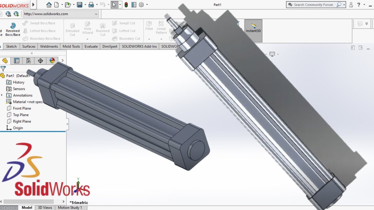 Solidworks : Air Cylinder Modelling - YouTube