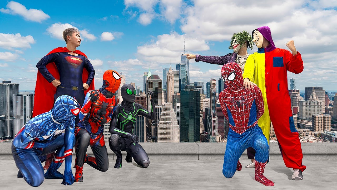 TEAM SPIDER-MAN vs BAD GUY TEAM || Hey SUPER-MAN...! Rescue SPIDER-MAN From JOKER ?? ( Live ...
