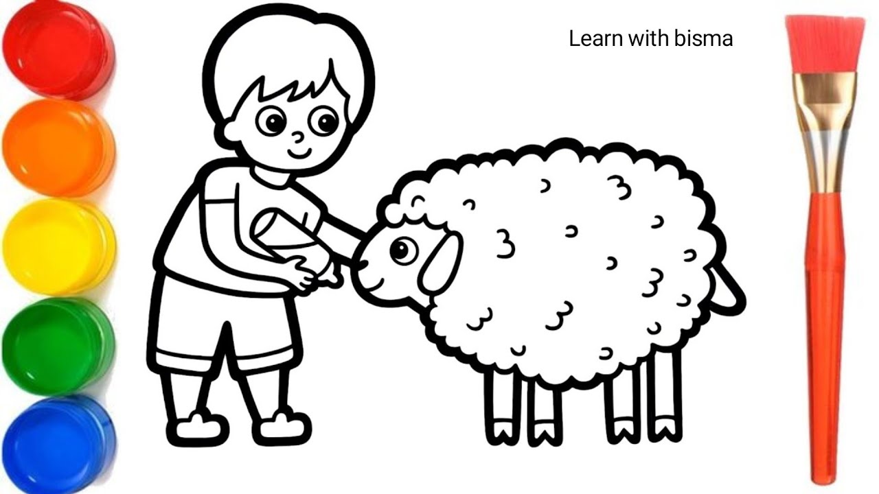 How to Draw boy feed sheep drawing, Painting and Coloring for Kids ...