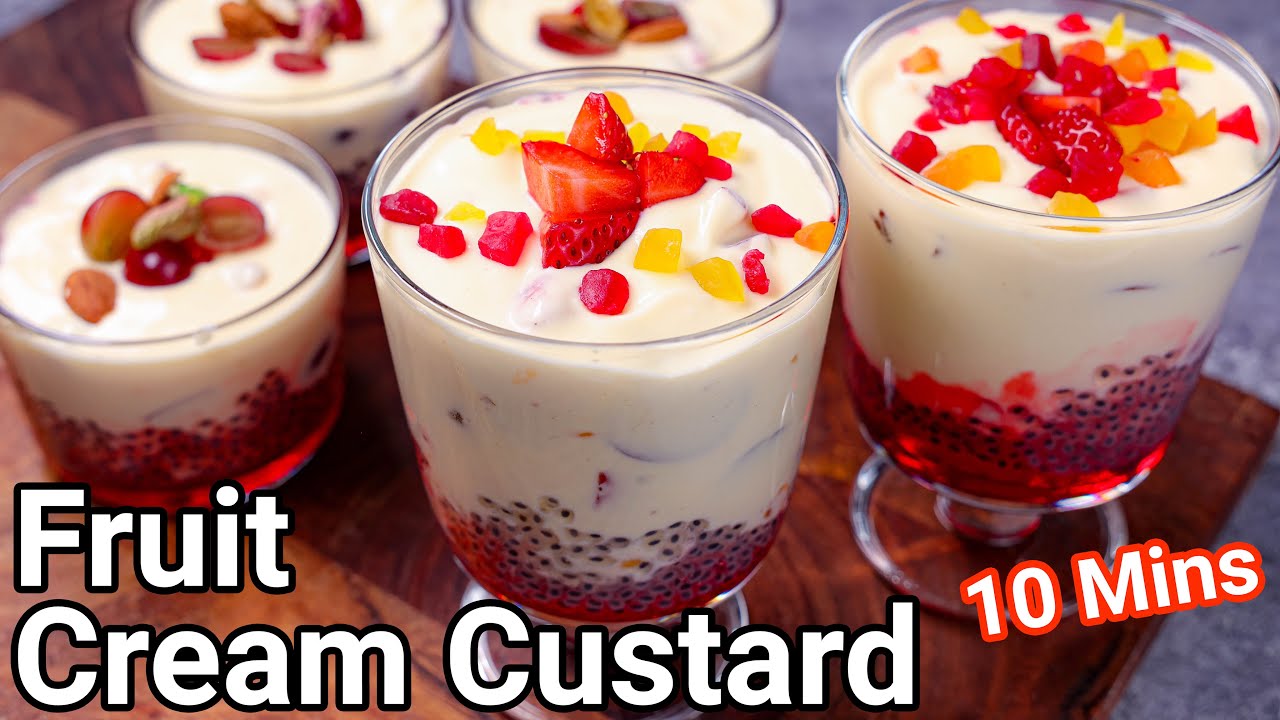 10 Minutes Fruit Cream Mousse Recipe - Lite & Easy | Fruit Custard ...