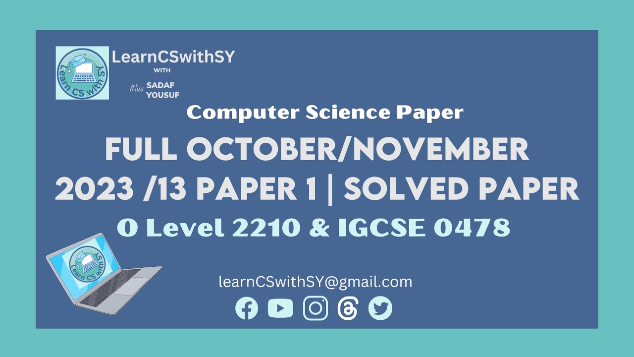 Full O Level Computer Science 2210 October/November 2023 /13 Paper 1 ...