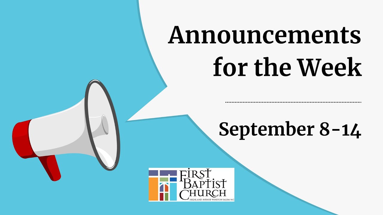 Announcements for the Week, September 8-14, 2024 - YouTube