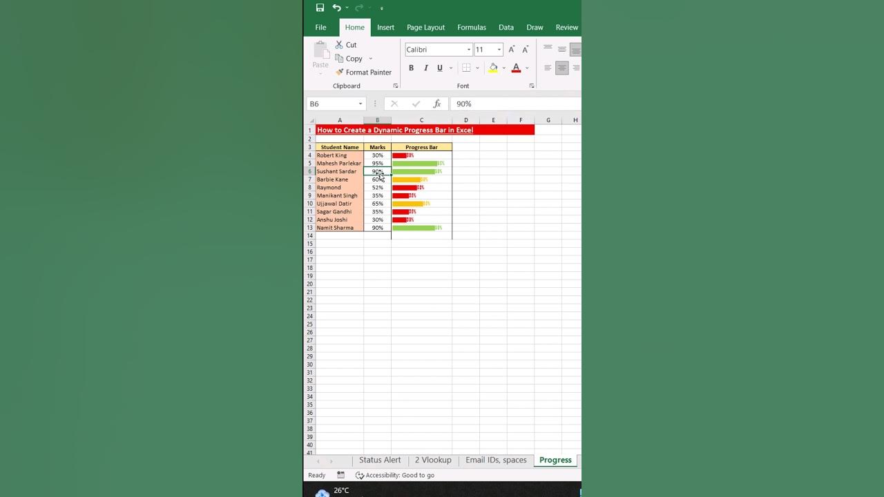 Create COLOURED Dynamic PROGRESS BAR using REPT Function | Data Visualization| Hello Excel # ...